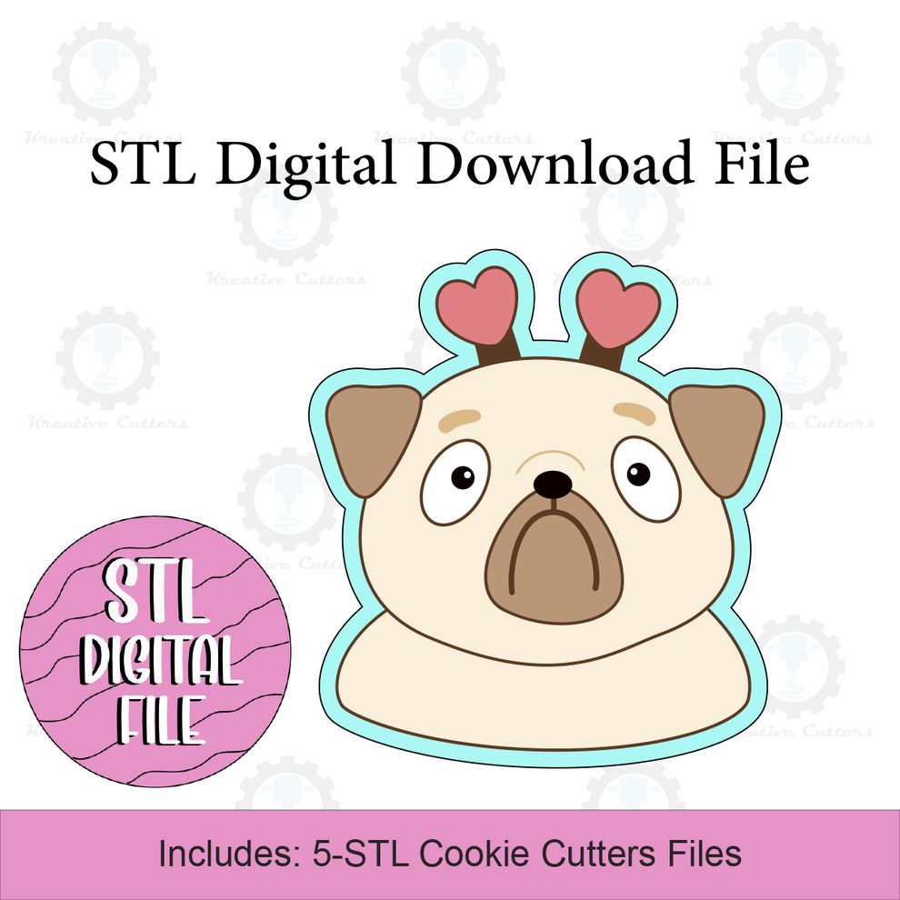 Valentine Pug Dog Cookie Cutters | STL Files – Kreative Cutters INC